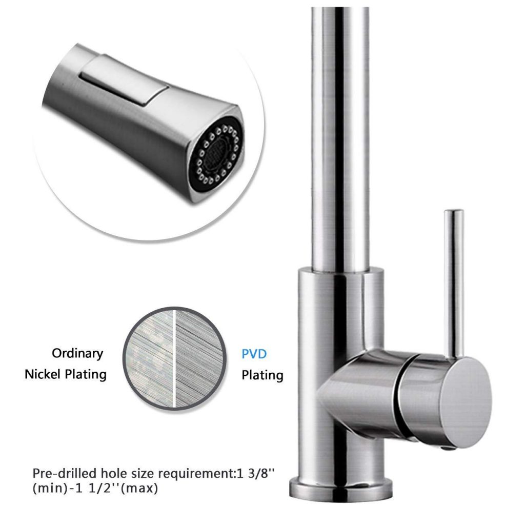 Single Lever Pull Down Kitchen Sink Faucets Spring Brushed Nickel Pull ...